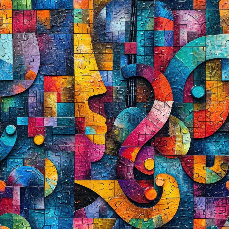 Colorful Cubist Puzzle of Seamless Musical Instruments Background ...