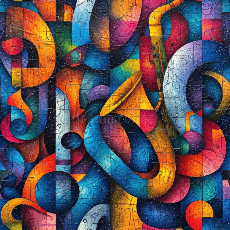 Colorful Cubist Puzzle of Seamless Musical Instruments Background ...
