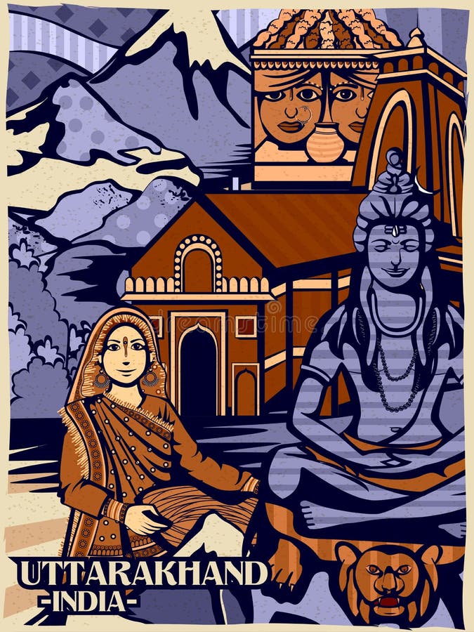 Colorful Cultural Display of State Uttarakhand in India Stock Vector ...