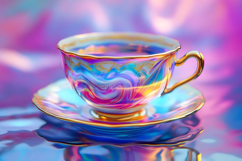 Colorful Cup with Saucer on a Reflective Surface Stock Illustration ...