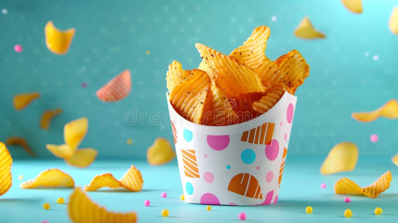 Colorful Cup of Wavy Potato Chips Stock Illustration - Illustration of ...