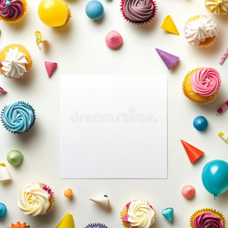 Colorful Cupcake Display with Assorted Sweets and a Blank Space for ...