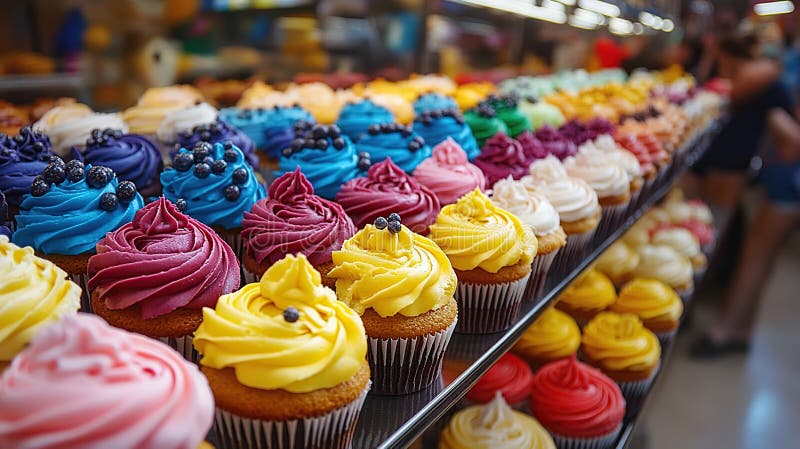 Colorful Cupcakes in a Bakery Display Stock Illustration - Illustration ...
