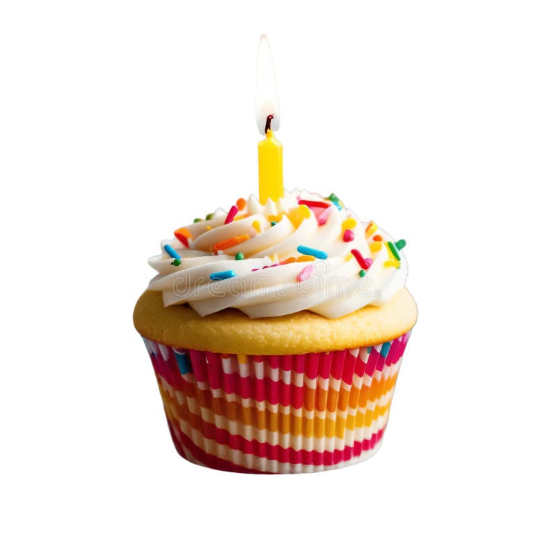 Colorful Cupcakes with Candles Isolated on Transparent Background Stock ...