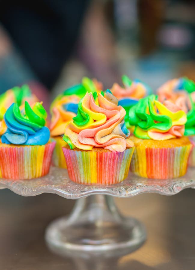 Colorful Cupcakes with Rainbow Cream Stock Photo - Image of carnival ...