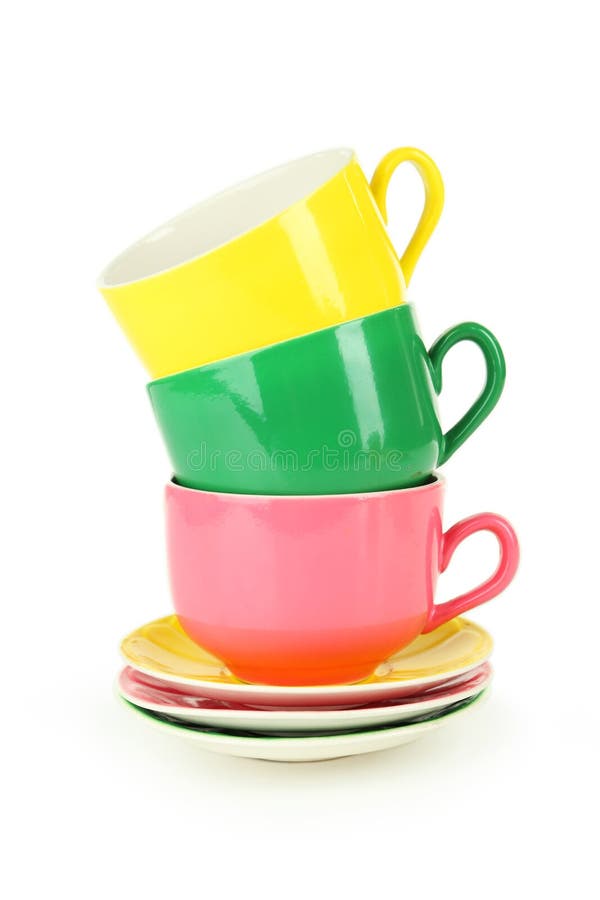 Colorful Cups Isolated on White Stock Photo - Image of white, health ...