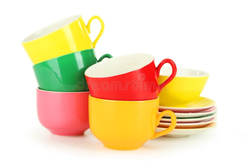 Colorful Cups Isolated on White Stock Image - Image of mood, yellow ...