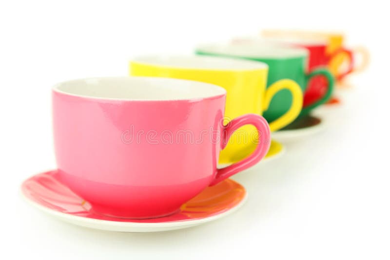 Colorful Cups Isolated on White Stock Photo - Image of mood, drinks ...