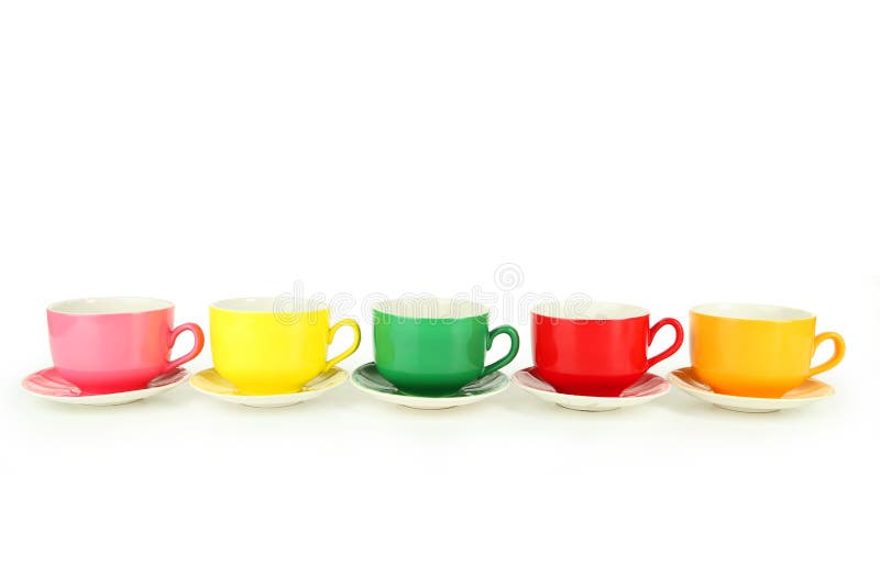 Colorful Cups Isolated on White. Stock Photo - Image of vibrant, empty ...