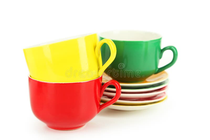 Colorful Cups Isolated on a White Stock Photo - Image of isolated ...