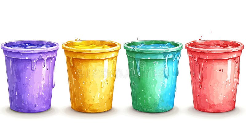Colorful Cups Overflowing with Vibrant Liquids a Digital Illustration ...