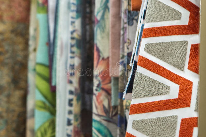 Colorful Curtain Samples. Fabrics in the Store. Stock Image - Image of ...