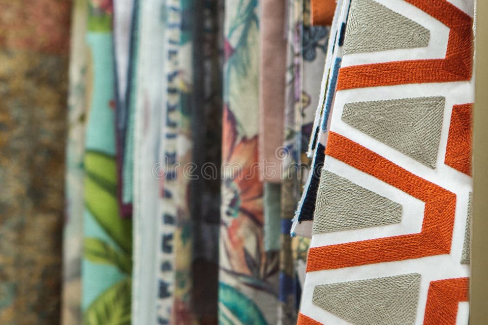 Colorful Curtain Samples. Fabrics in the Store. Stock Image - Image of ...