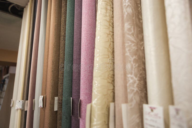 Colorful Curtain Samples. Fabrics in the Store. Stock Photo - Image of ...