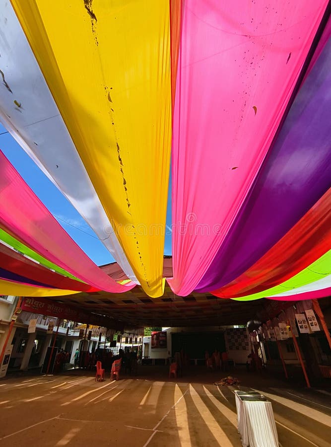 Colorful Curtains and Blue Sky of Puja Venue Stock Image - Image of ...