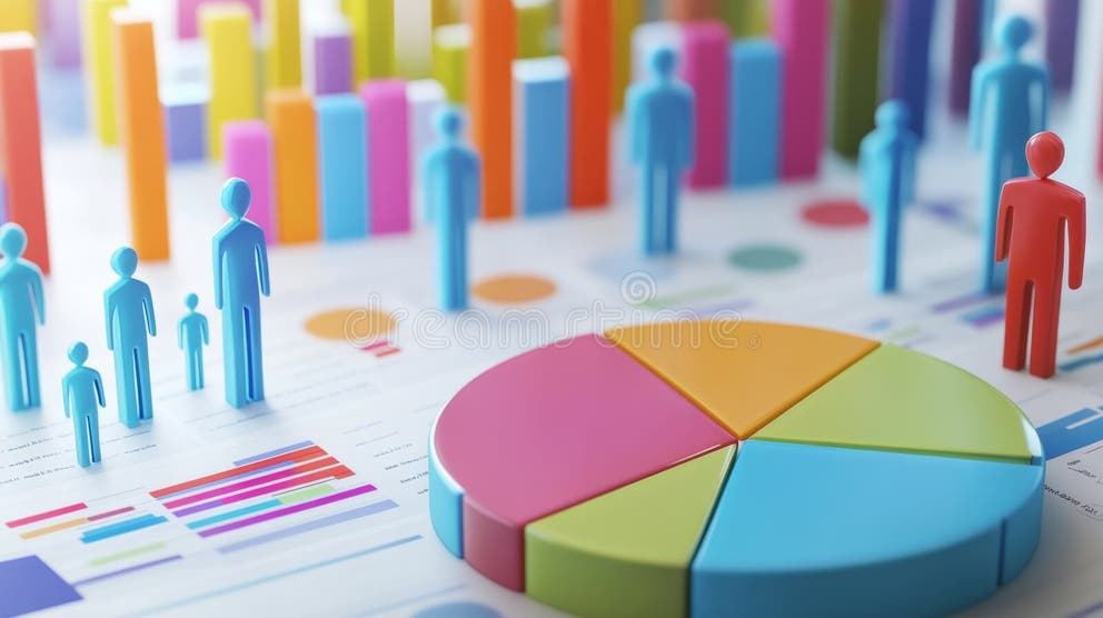 Colorful Customer Data Analysis with Pie Charts and Graphs Stock ...