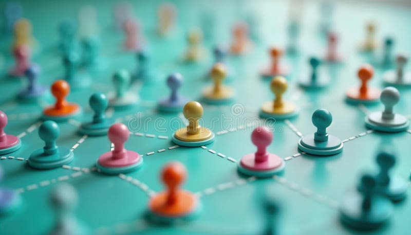 Colorful Customer Figures Interconnected on Teal Background. Network ...