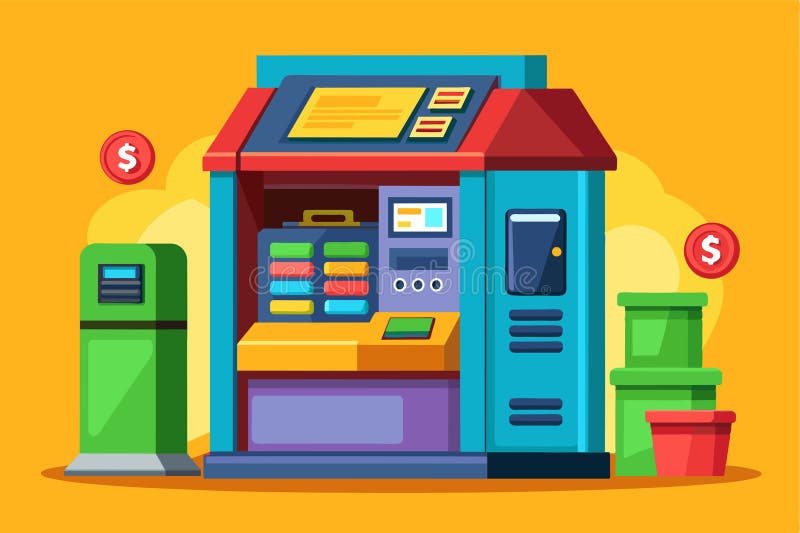 A Colorful and Customizable Cartoon Illustration of an ATM Machine ...