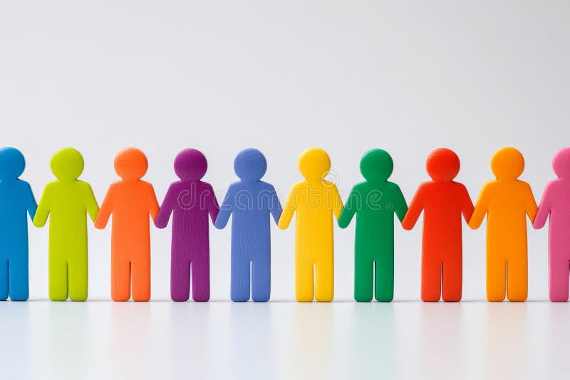 Colorful Cut-out Human Figures Holding Hands in a Line, Symbolizing ...