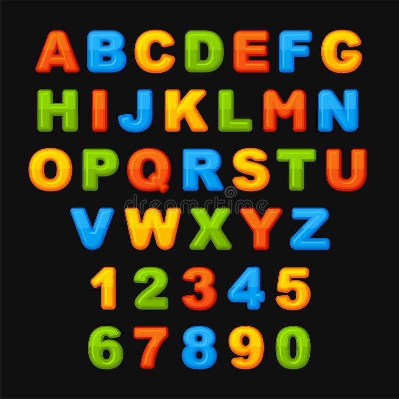 Colorful Cute Alphabets ABC Font on Black Background. Vector Stock ...