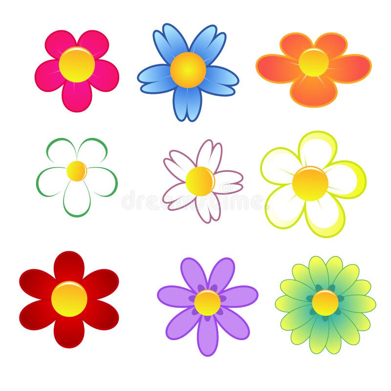 Colorful Cute Flowers on White Background Stock Vector - Illustration ...