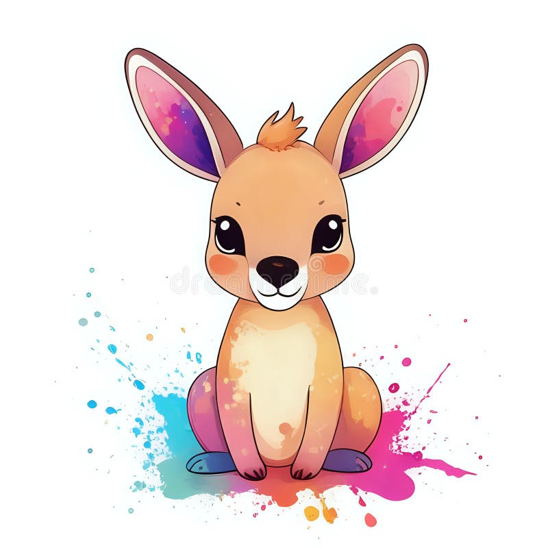 Colorful Cute Kangaroo Kawaii Style Paint Splash - Generated by Ai ...