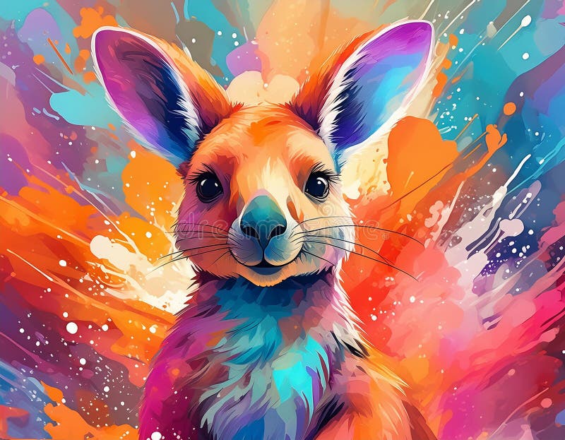 Colorful Cute Kangaroo Kawaii Style Paint Splash-generated by Ai Stock ...