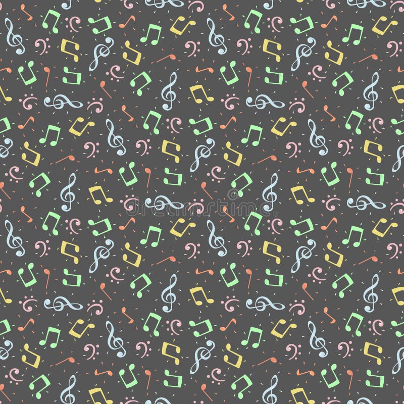 Cute Musical Vector Seamless Pattern, Black and White Hand Drawn ...