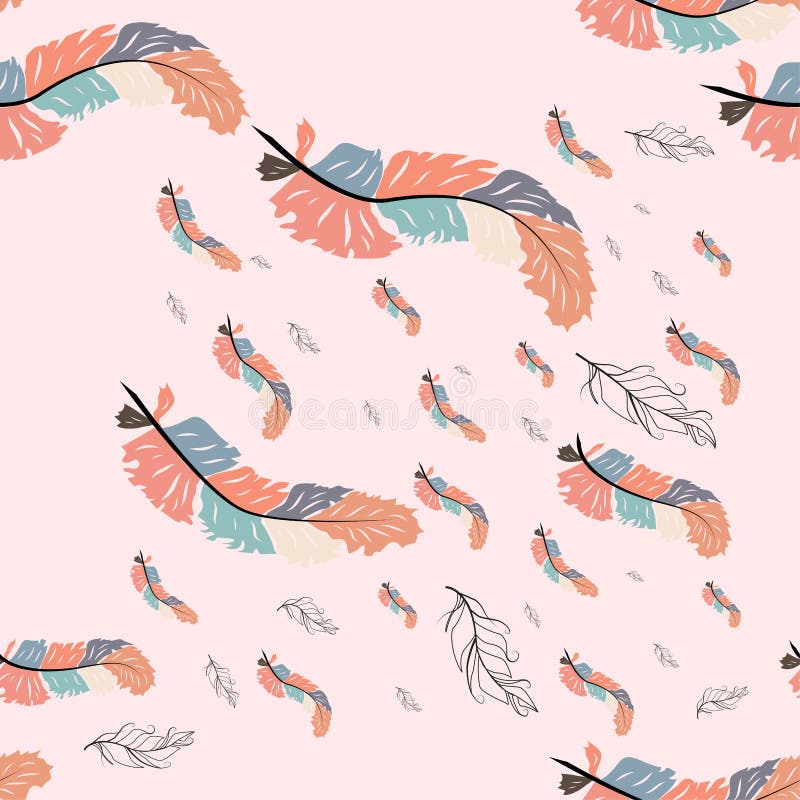 Colorful Cute Seamless Pattern with Variety of Feather Stock ...