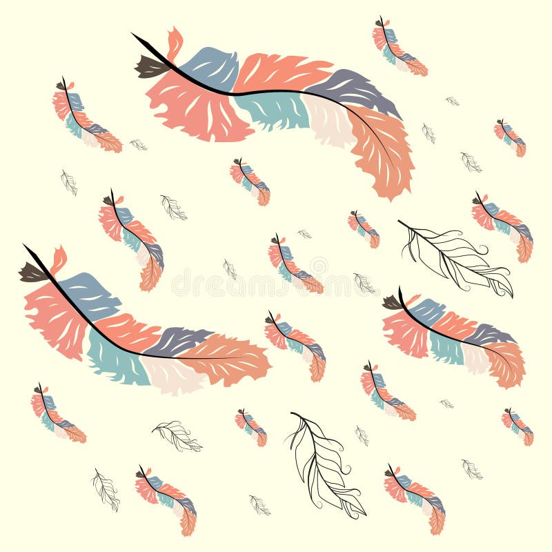 Colorful Cute Seamless Pattern with Variety of Feather Stock ...