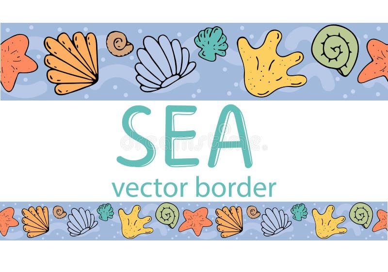 Colorful Cute Seashells, Vector Seamless Horizontal Border Stock Vector ...