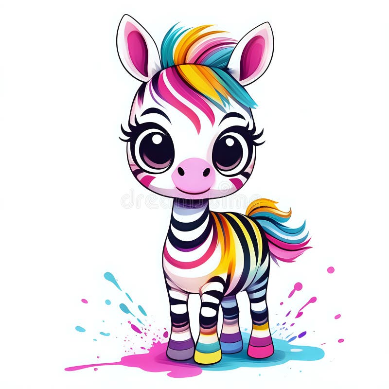 Colorful Cute Zebra Kawaii Style Paint Splash - Generated by Ai Stock ...