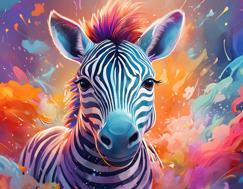 Colorful Cute Zebra Kawaii Style Paint Splash-generated by Ai Stock ...