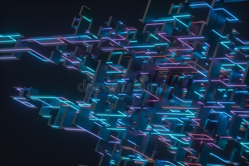 Colorful Cyber Space with Crossed Glowing Lines, 3d Rendering Stock ...