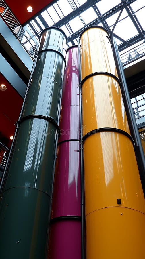 Colorful Cylinders in a Modern Building Interior Stock Illustration ...