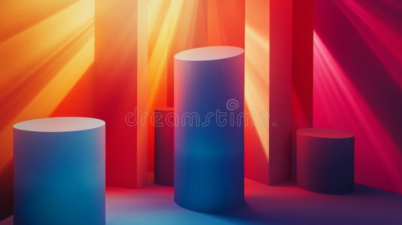 Colorful Cylinders Product Display with Dynamic Lighting Stock ...