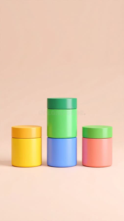 Colorful Cylinders Stacked on Pastel Background Stock Illustration ...
