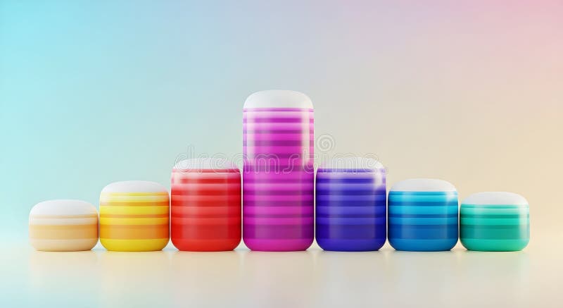 Colorful Cylindrical Columns with Horizontal Stripes on Reflective ...