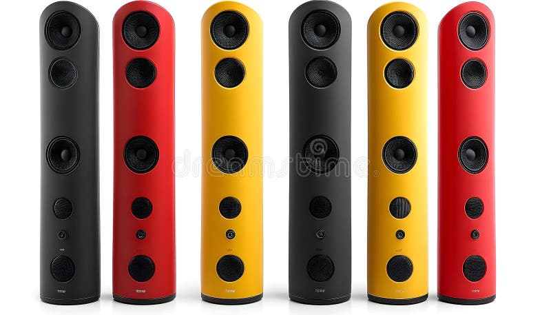 Stylish Tower Speakers in Red, Black, and Yellow Stock Illustration ...