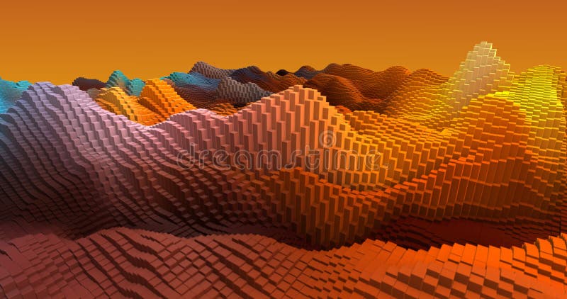 Colorful 3D Abstract Landscape Rendering. Blocks, Geometric Structure ...