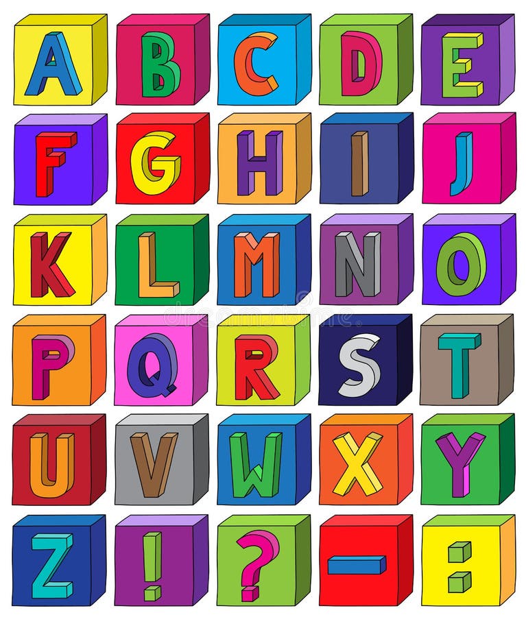 Colorful 3D Alphabet Blocks from Letter a To Z in A4 Sheet Stock Vector ...