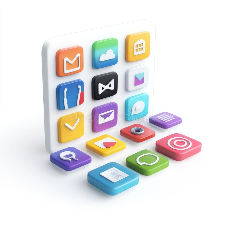 Colorful 3D App Icons on White Background: Mobile Application Interface ...