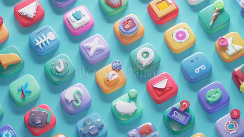 Colorful 3D App Icons on Blue Background Stock Photo - Image of graphic ...