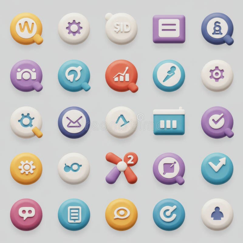 Colorful 3D App Icons and Buttons Design Stock Illustration ...