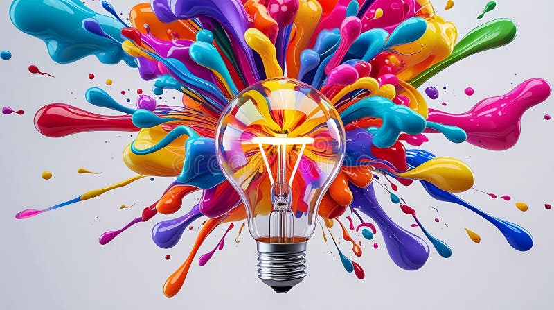 Colorful Light Bulb Explosion with Vibrant Paint Splashes Stock ...