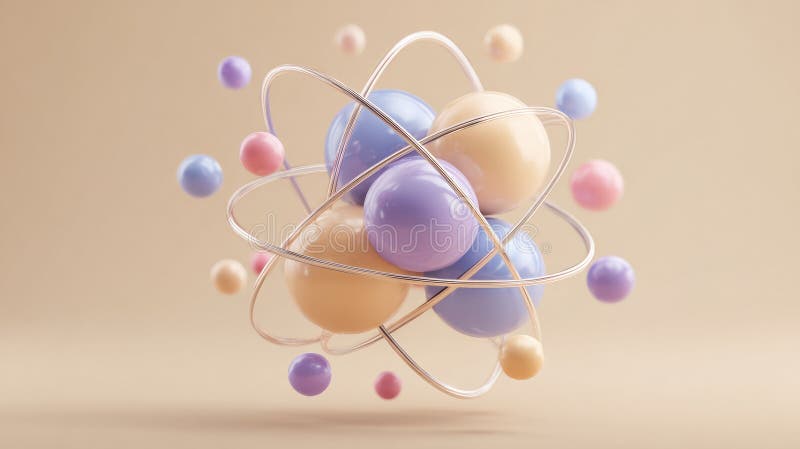 Colorful 3D Atomic Model with Pastel Spheres Representing Protons ...