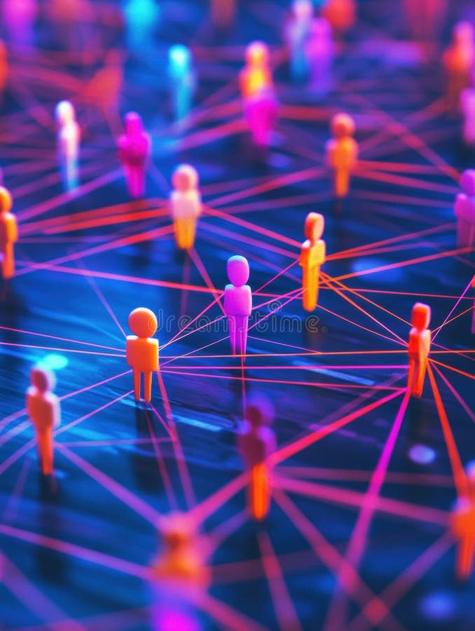 Colorful 3D Avatars Connect through Glowing Network Lines Representing ...