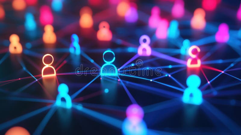 Colorful 3D Avatars Connected by Glowing Lines Create a Vibrant Digital ...