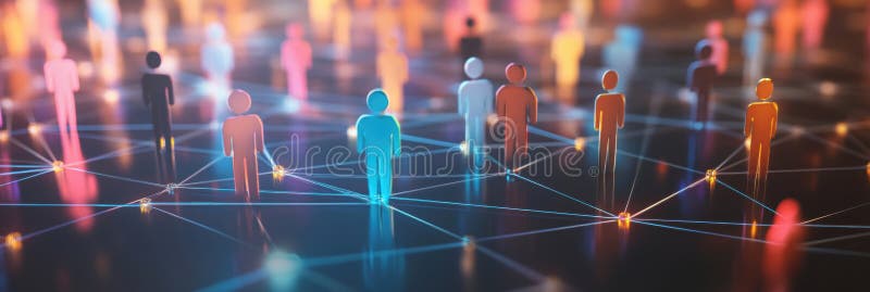 Colorful 3D Avatars Connected by Glowing Lines in a Dynamic Digital ...