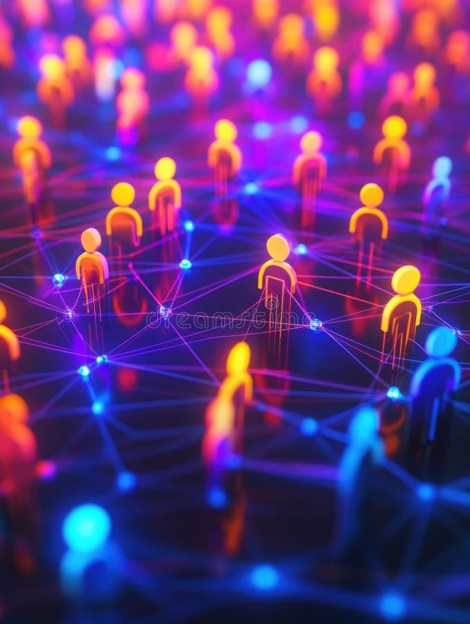 Colorful 3D Avatars Connected by Glowing Lines Represent Digital ...